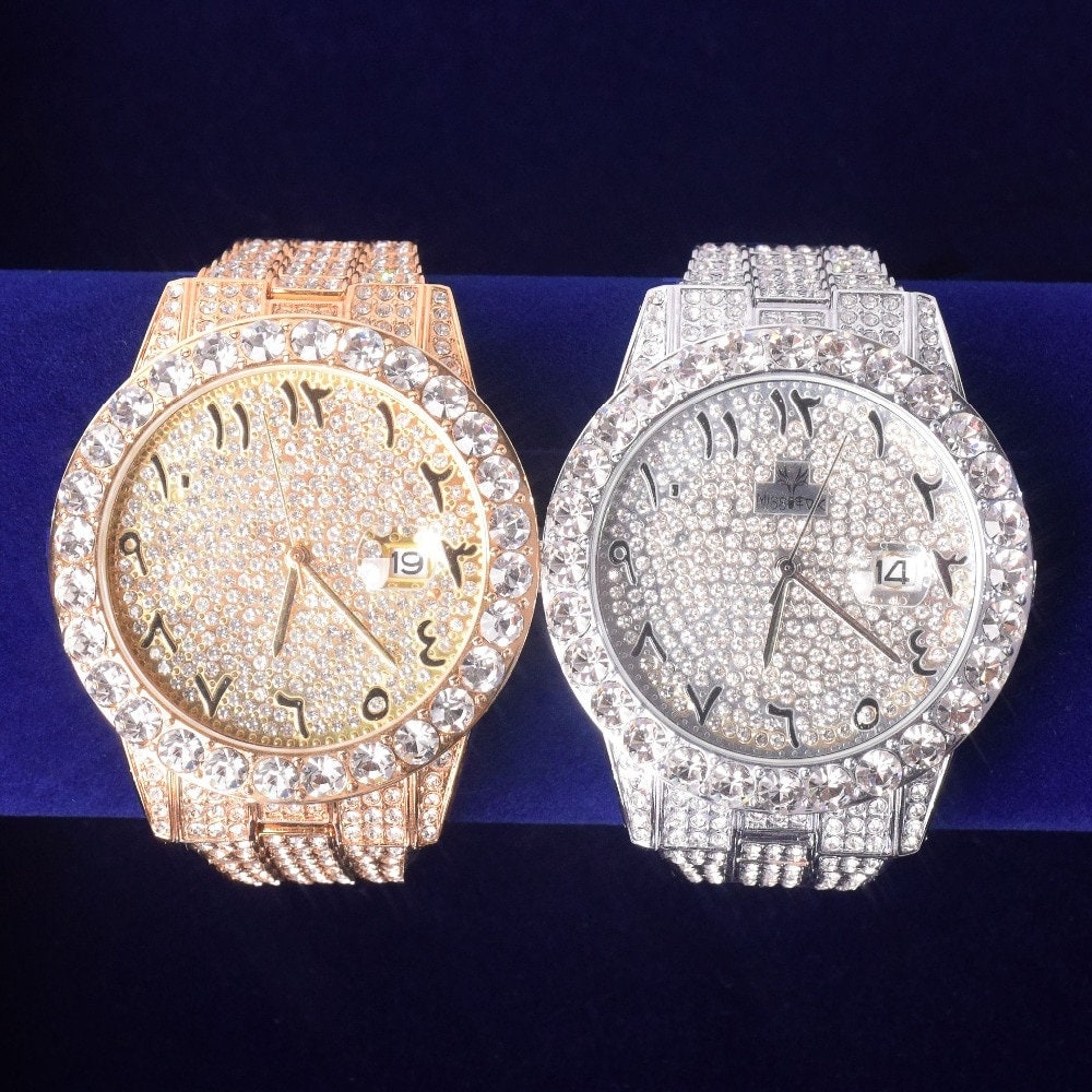 Iced Out Style 41mm Gold Plated Watch Jewelry Diamond - Etsy