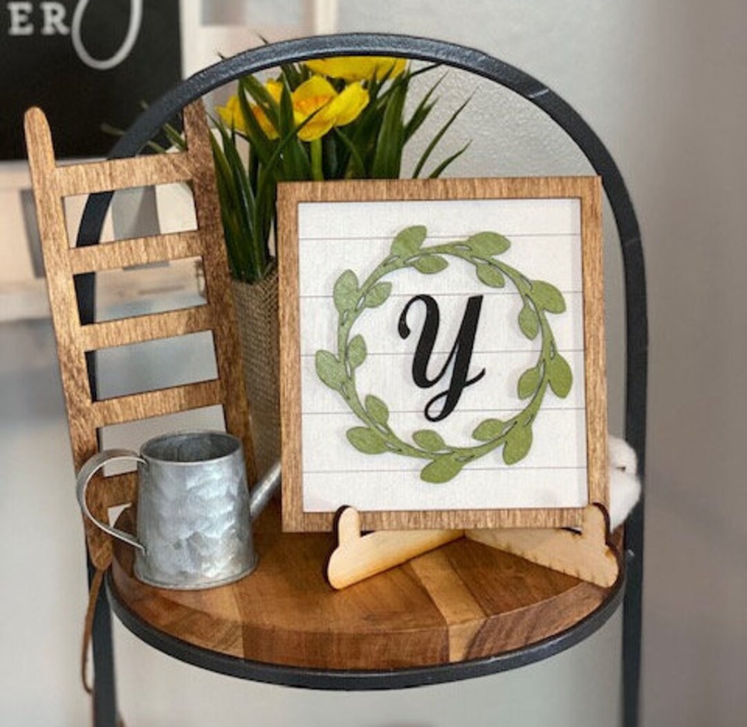 Mini Ship-lap Monogram Wreath Monogram Sign Tiered Tray Entry Way Sign ...