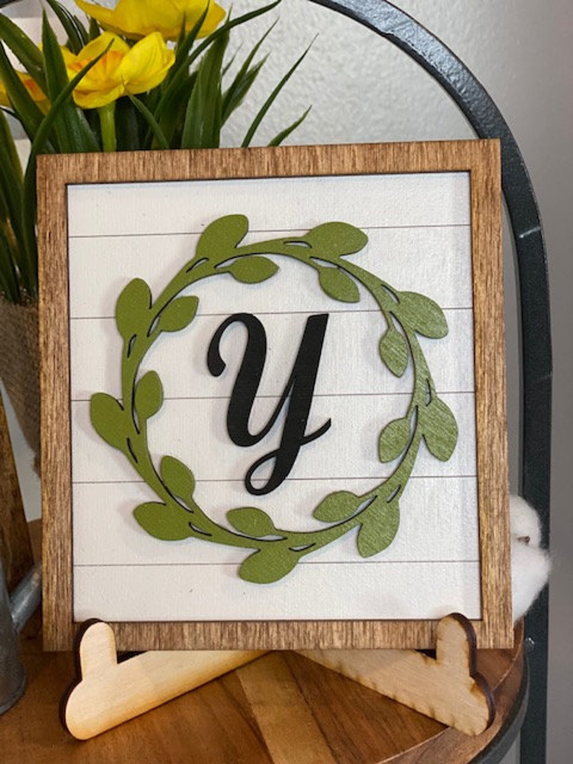 Mini Ship-lap Monogram Wreath Monogram Sign Tiered Tray | Etsy