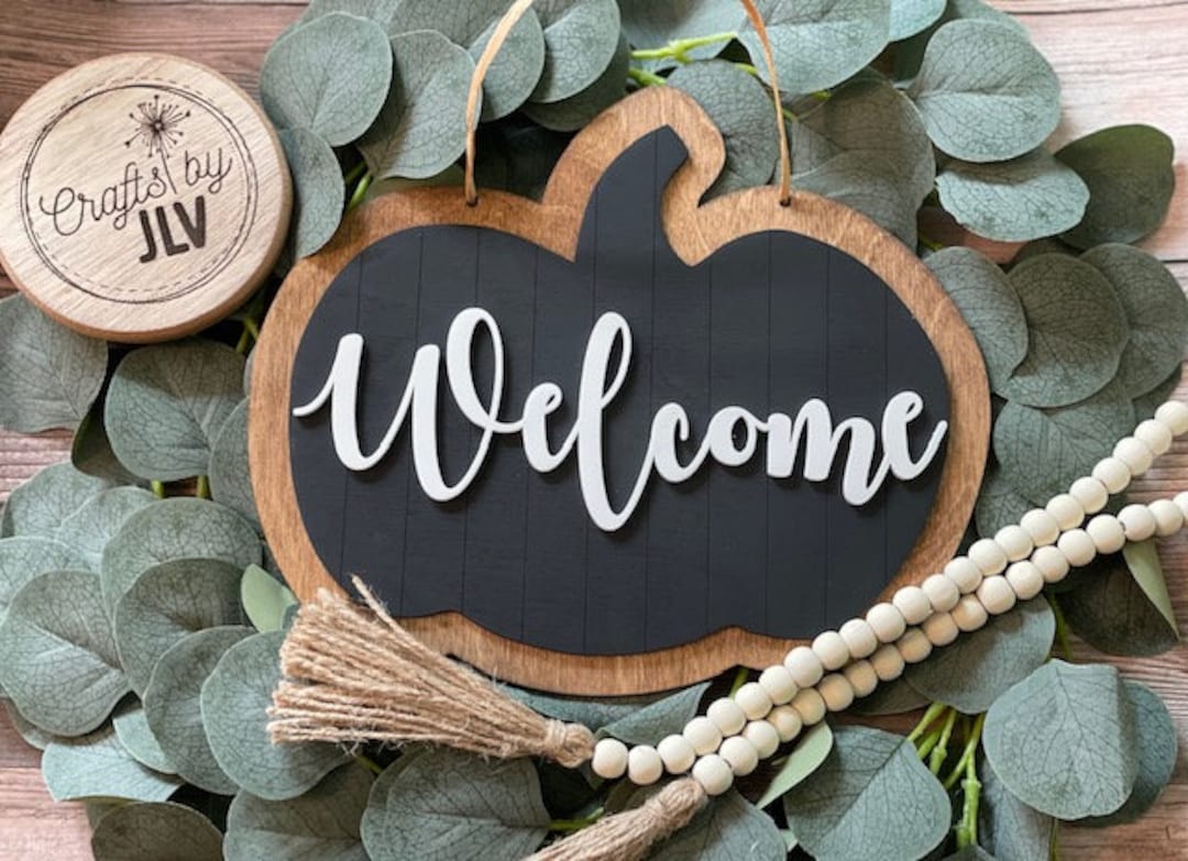 Pumpkin Welcome Sign | Door Hanger | Welcome Sign | Door Decor ...