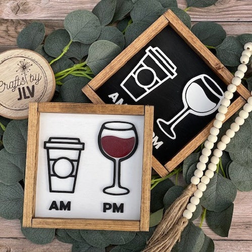 Am Pm Sign AM Coffee PM Wine Rustic Kitchen Signs - Etsy