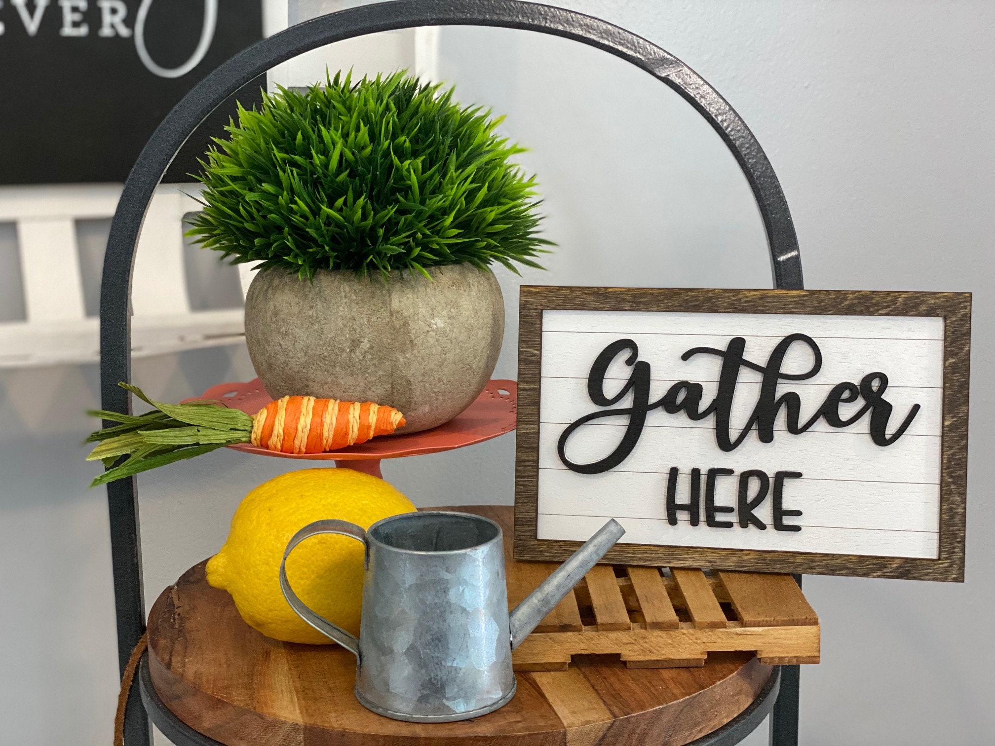 Tiered Tray - Gather Here | Mini Signs | Farmcharm | Farmhouse ...