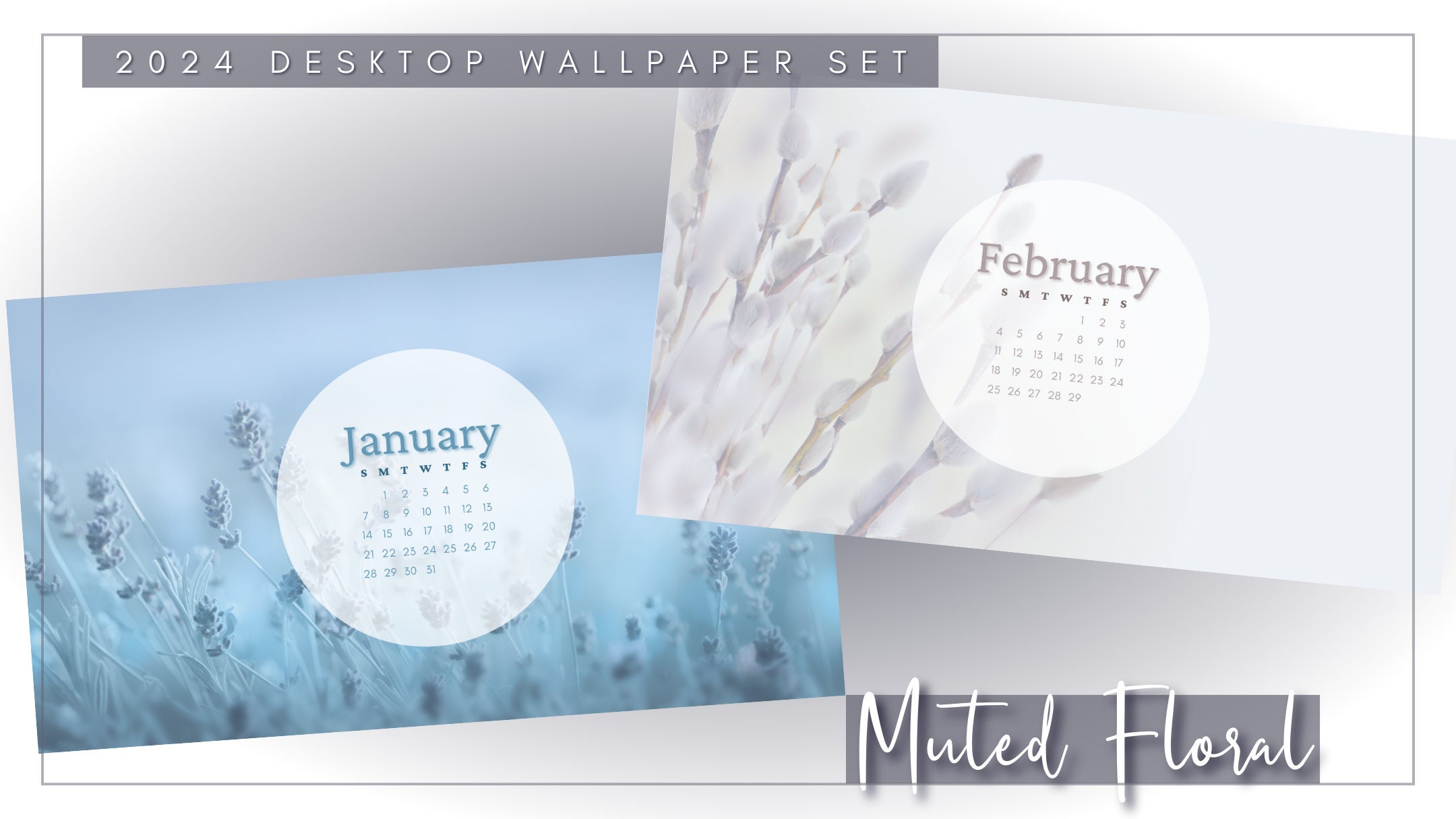 2024 Desktop Wallpaper Set Muted Floral Serif Font - Etsy