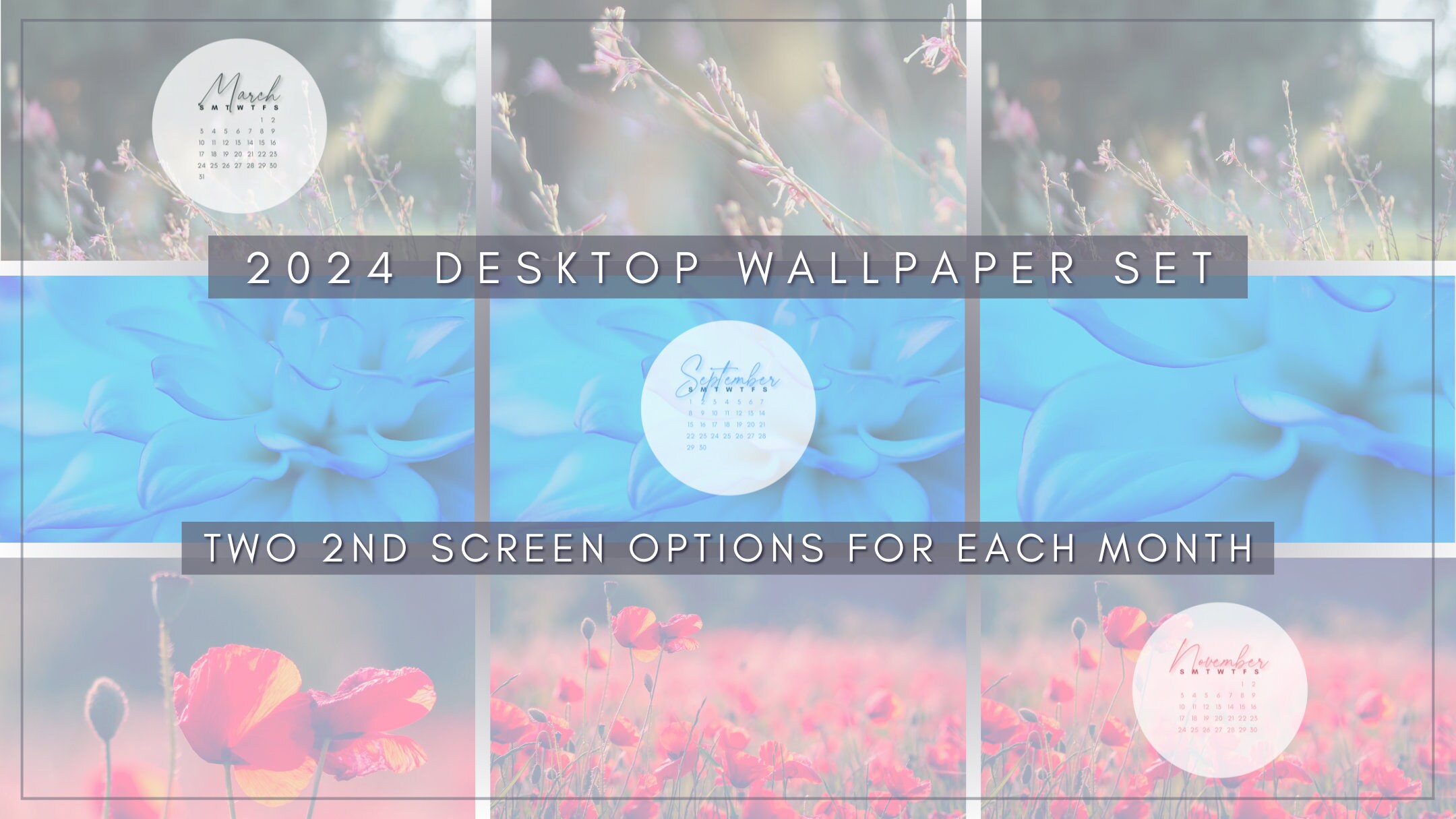 2024 Desktop Wallpaper Set - Muted Floral - Script Font - Etsy