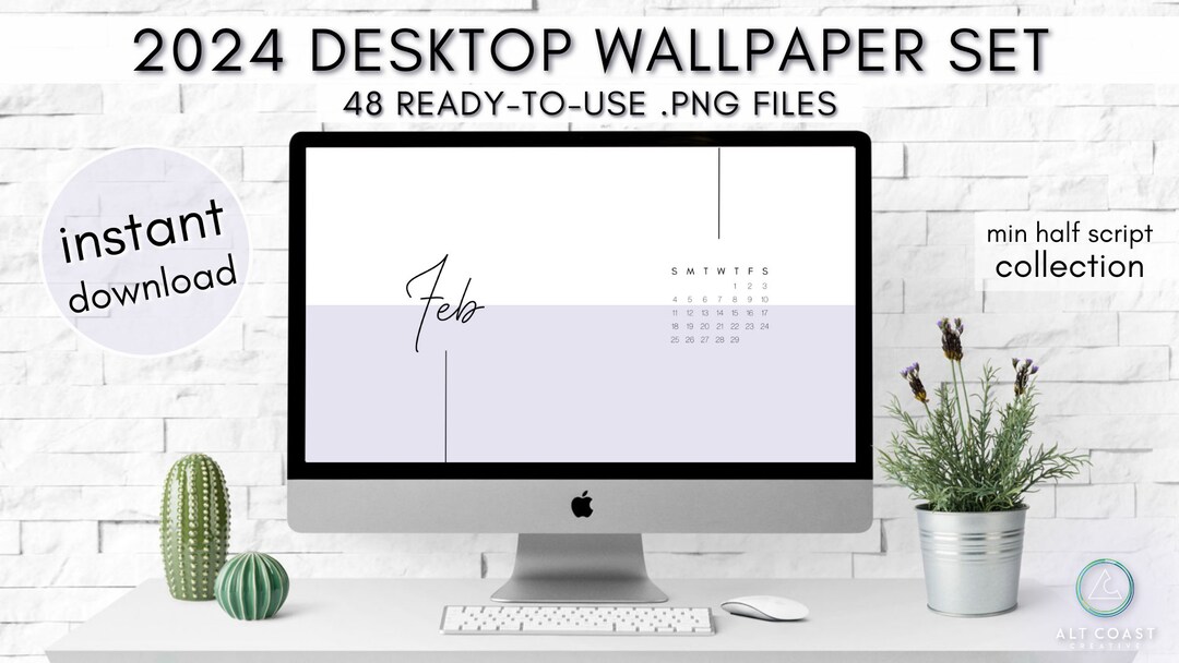 2024 Minimalist Desktop Wallpaper Set - Min Half - Script Font - Etsy