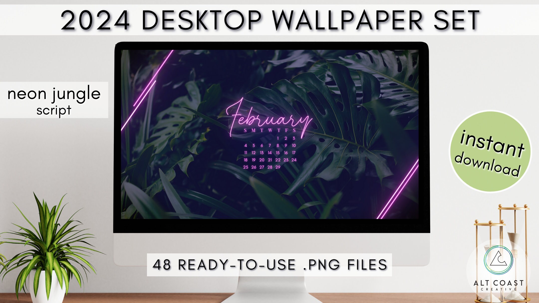 2024 Neon Jungle Desktop Wallpaper Set - Script Font - Etsy