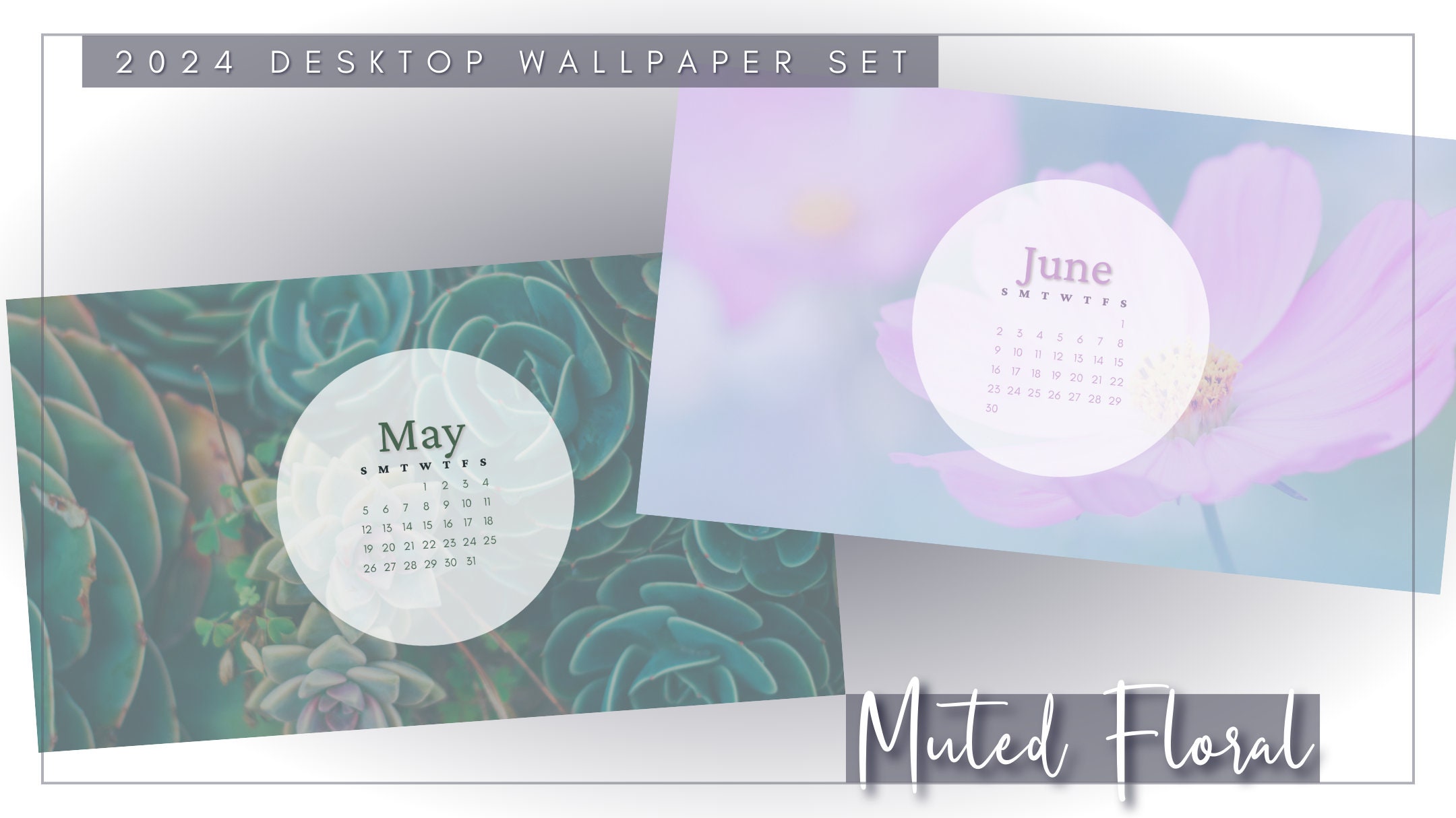 2024 Desktop Wallpaper Set Muted Floral Serif Font - Etsy