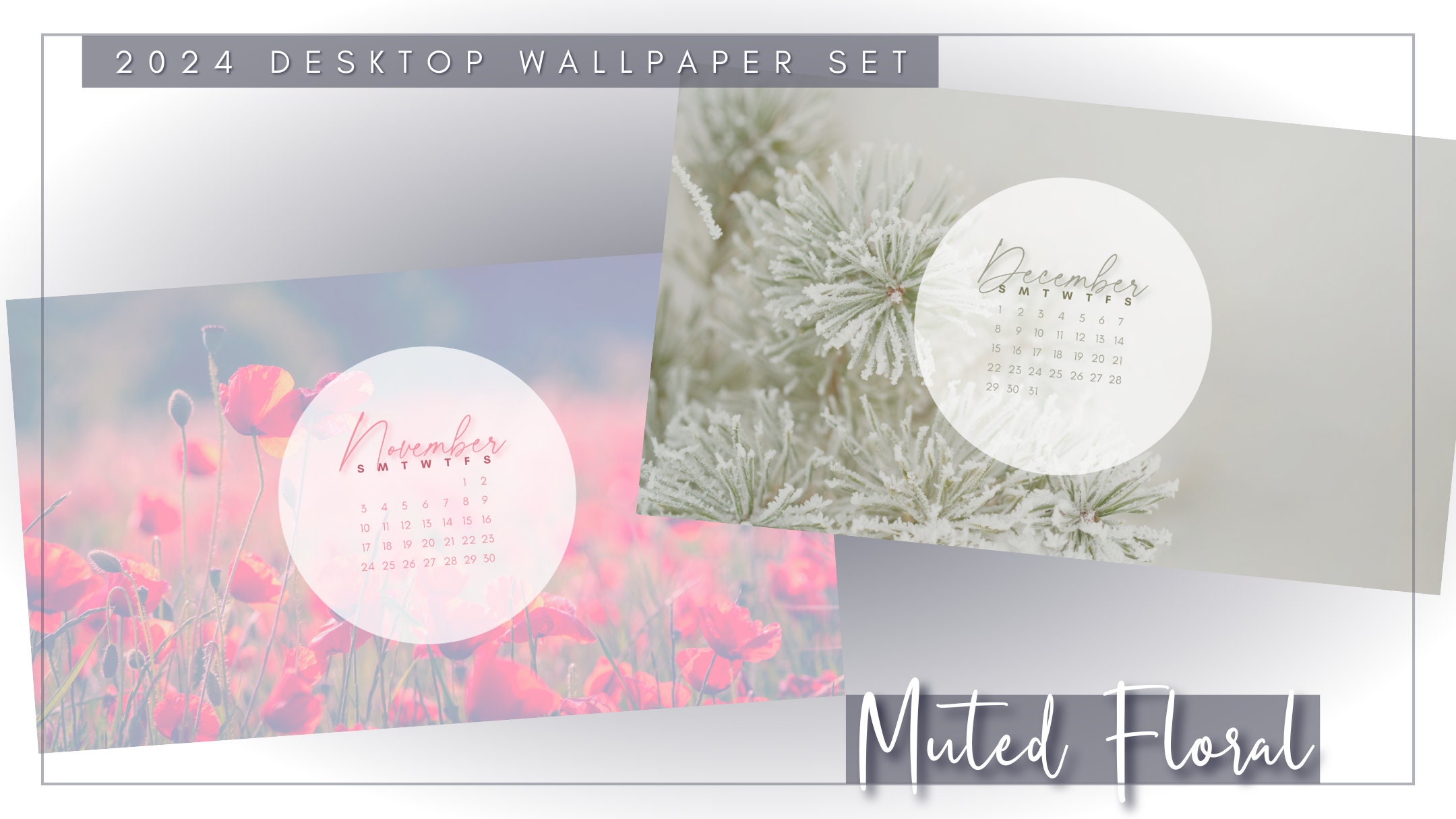 2024 Desktop Wallpaper Set - Muted Floral - Script Font - Etsy