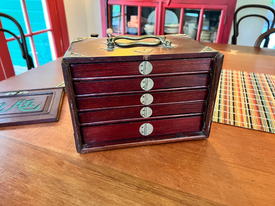 5 Drawer Wooden Box Mahjong Set With Bone and Bamboo Tiles - Etsy