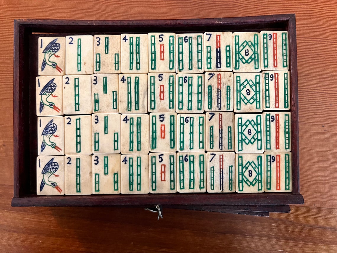 5 Drawer Wooden Box Mahjong Set With Bone and Bamboo Tiles - Etsy