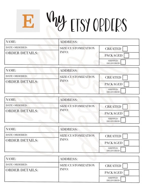 My Etsy Orders DIGITAL DOWNLOAD Etsy Order Planner Order - Etsy