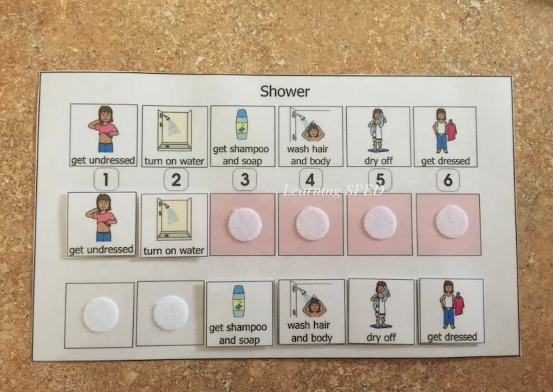 Shower Routine Sequence Chart Visual Aid Pec System Autism Aid Etsy