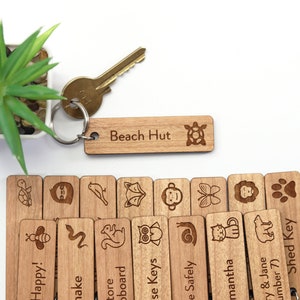 Personalised Wooden Animal Key Rings - Solid Wooden Engraved Custom Key ...