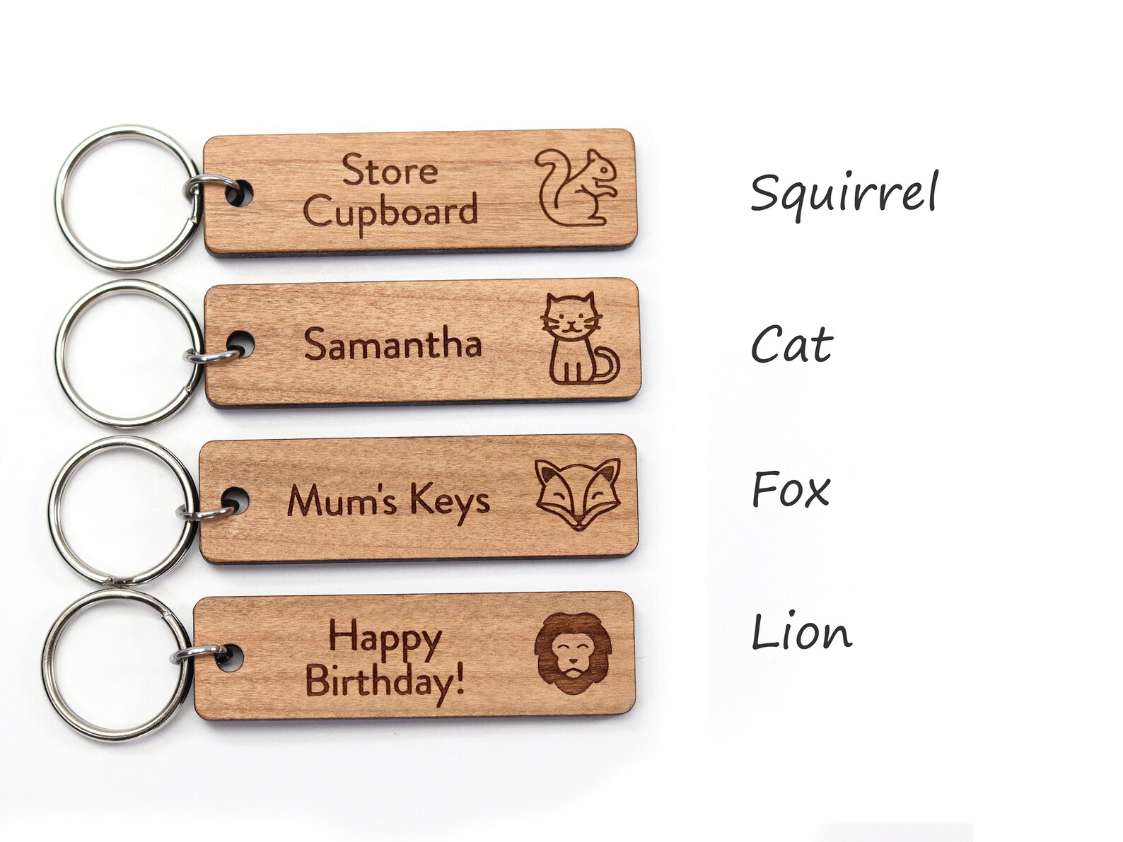 Personalised Wooden Animal Key Rings Solid Wooden Engraved | Etsy