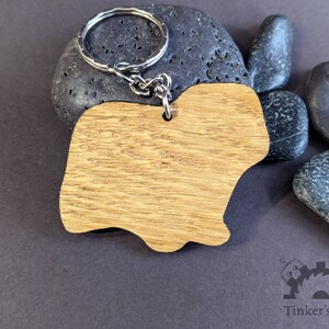 English Bulldog Key Ring Oak Personalised Gift Wooden Keyring Dog Key ...