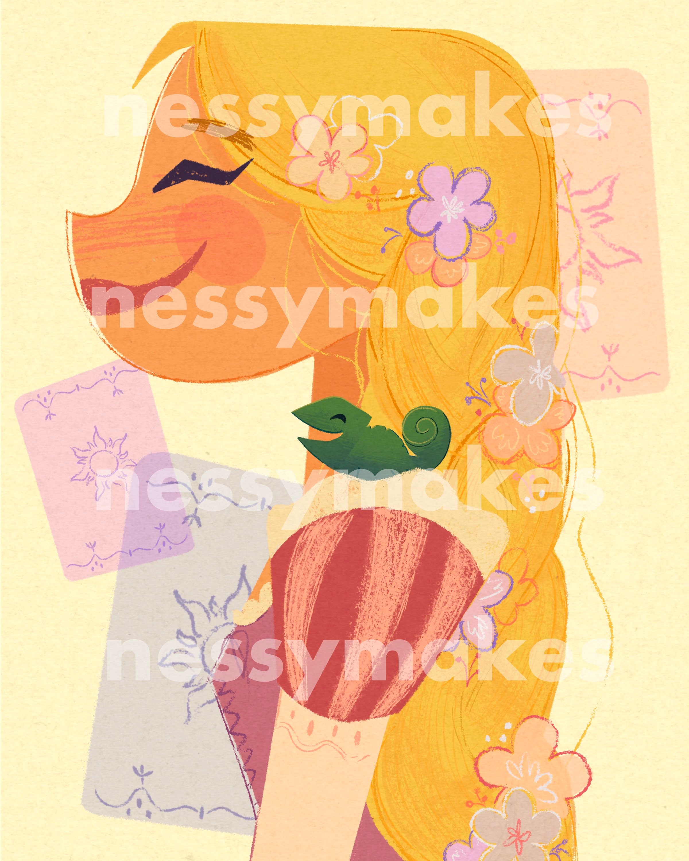 Tangled Rapunzel & Pascal Art Print | Original Illustration | Disney ...
