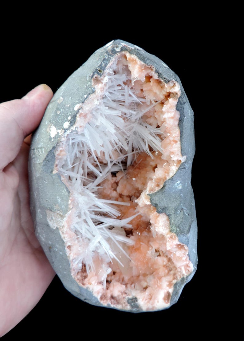 Large Cabinet Sized 'cave Like' Basalt Geode Featuring Long Delicate ...