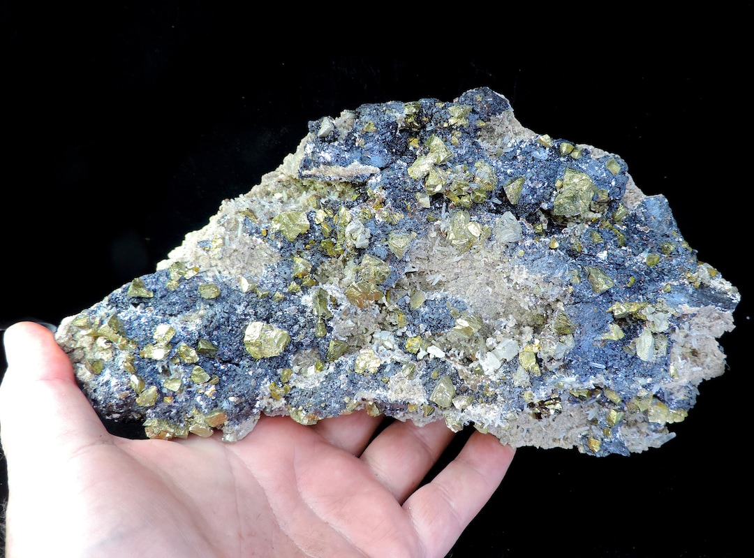 Extra Large Block Featuring Rare Golden Yellow Chalcopyrite Crystals on ...