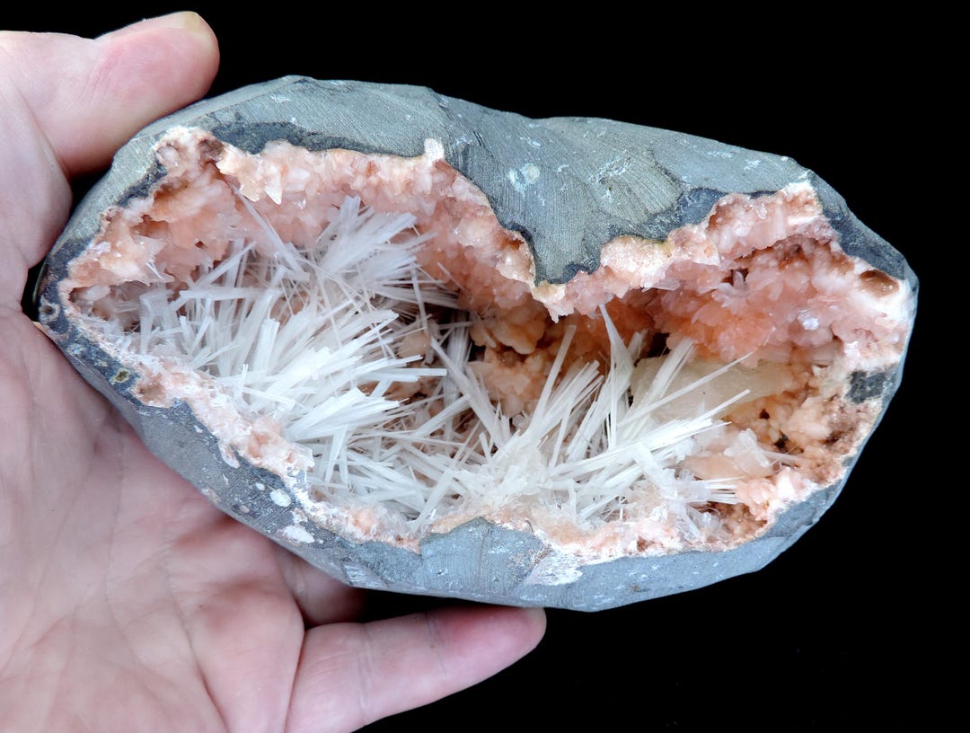 Large Cabinet Sized 'cave Like' Basalt Geode Featuring Long Delicate ...