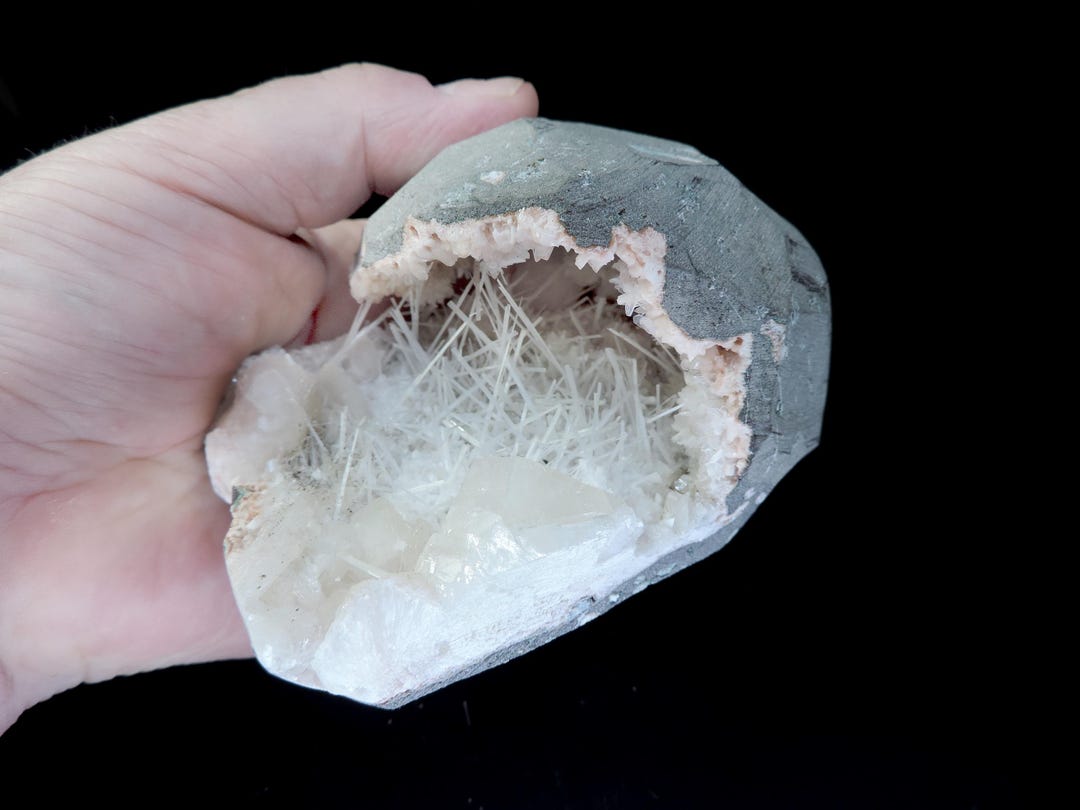 Large Cabinet Sized 'cave Like' Basalt Geode Featuring Long Delicate ...