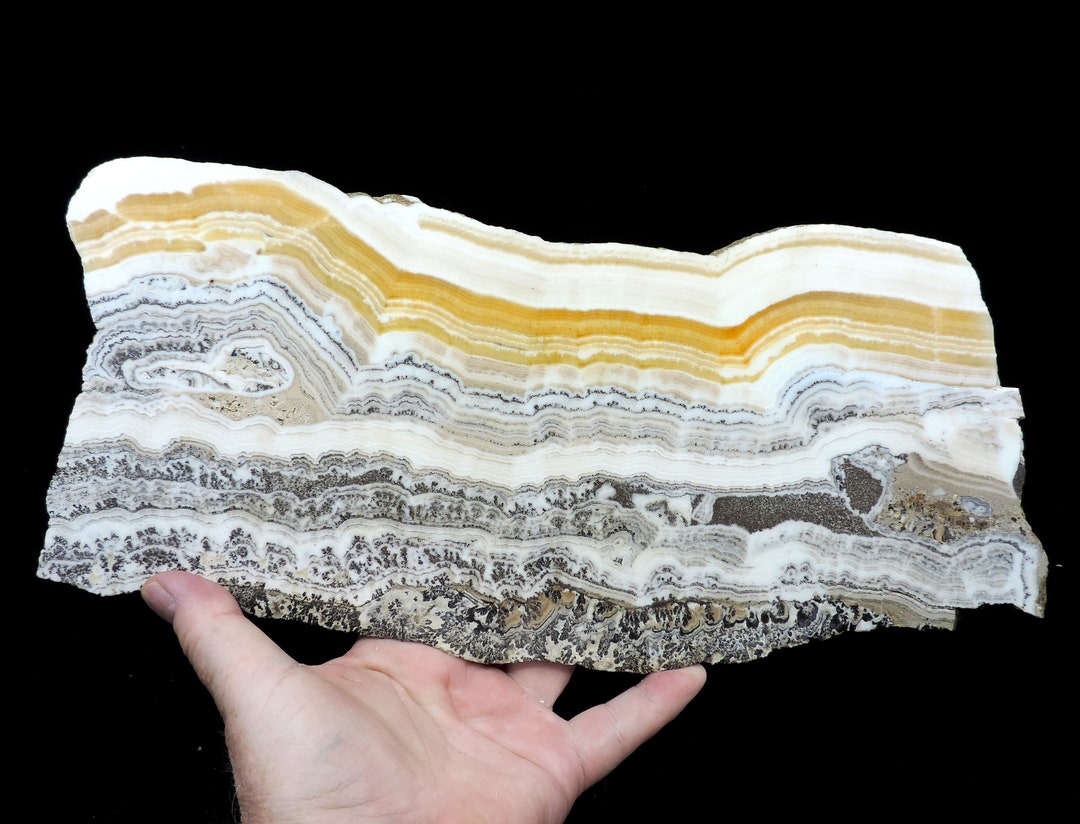 Huge Slab Featuring Finely Banded White, Grey and Orange Calcite ...