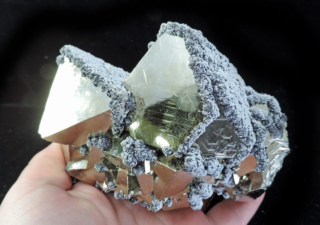 Museum Quality Block of Lustrous Pyrite Featuring Large Octahedral ...