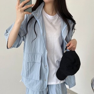 Women’s Drawstring Utility Half Sleeve Lightweight Jacket and Shorts ...