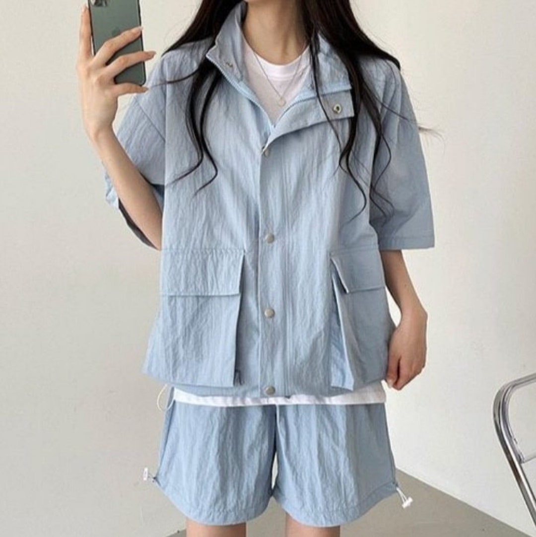 Women’s Drawstring Utility Half Sleeve Lightweight Jacket and Shorts ...