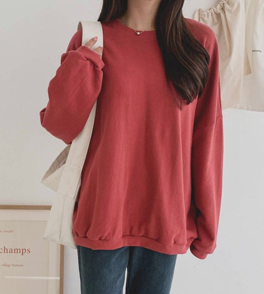 Womens Loose Fit Solid Simple Cotton Sweatshirts for Fall and - Etsy