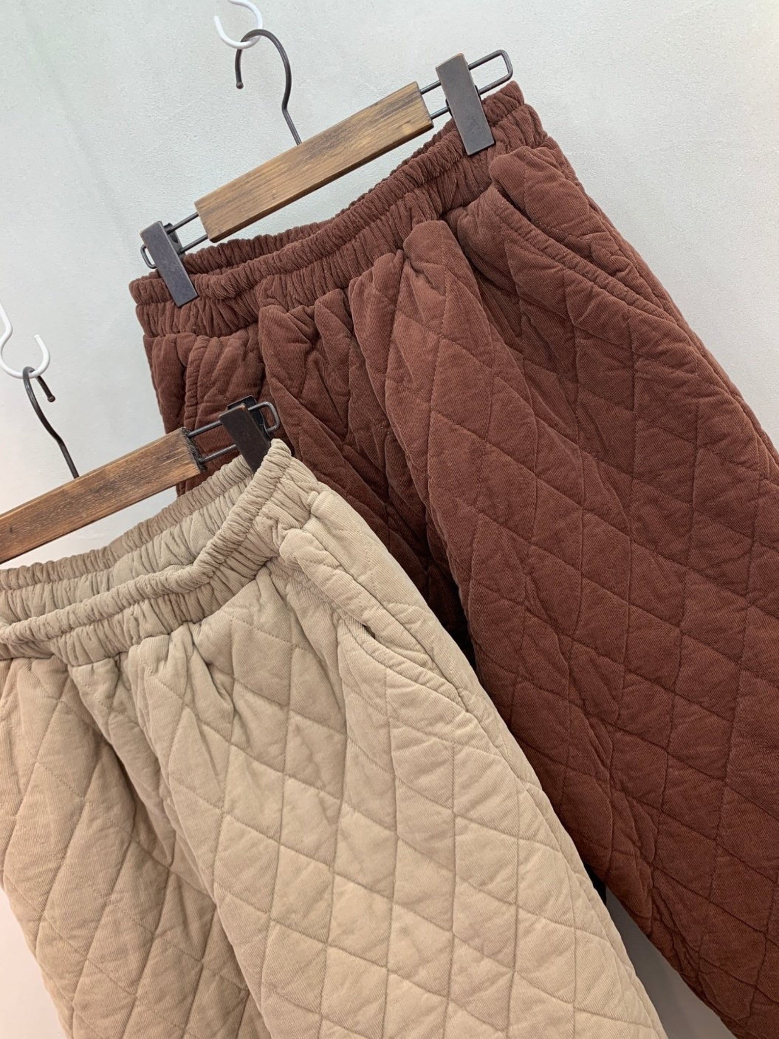 Women’s High Rise Cotton 100% Thick Quilted Padding Deep Pocket Ribbed ...