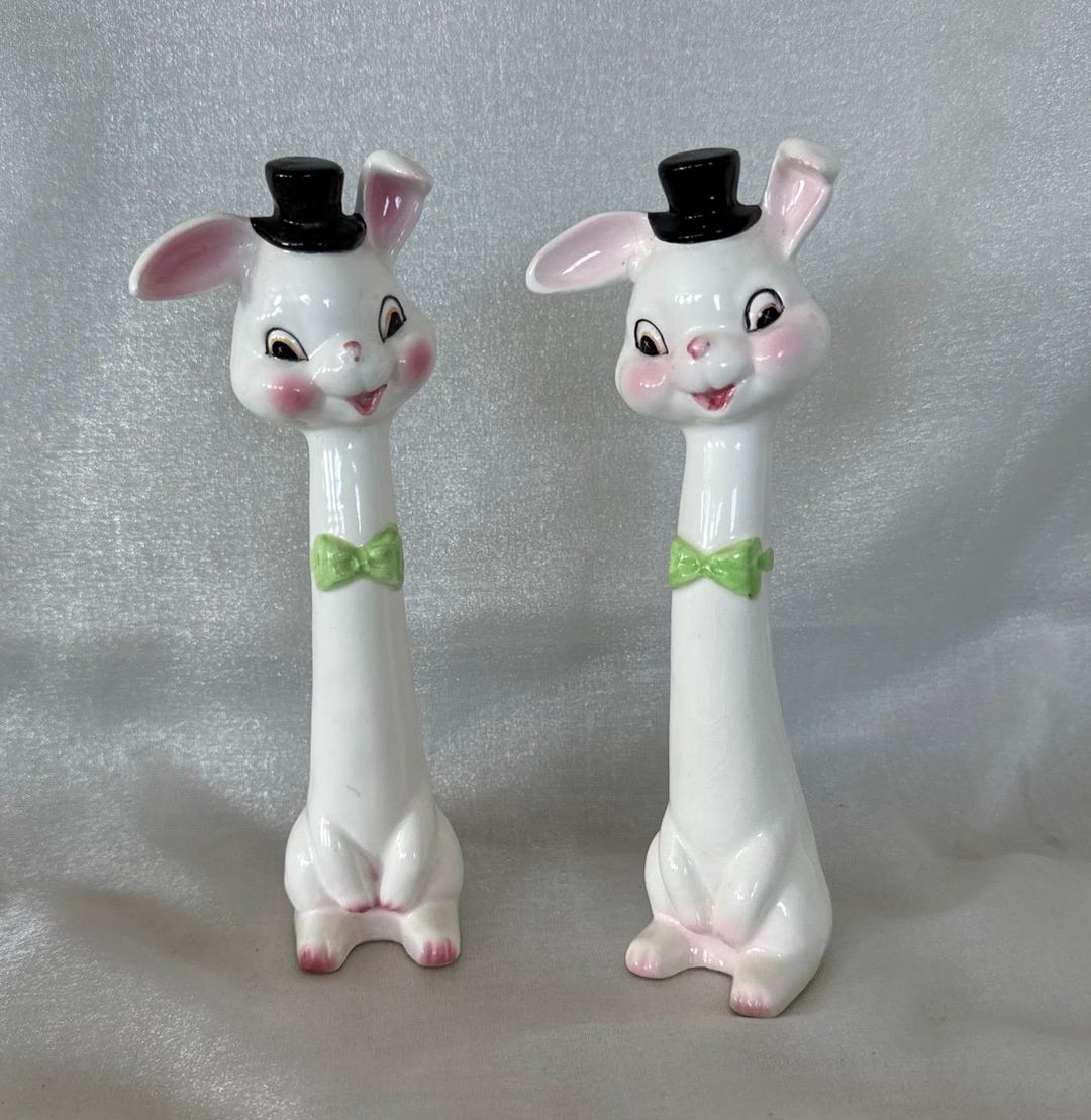 1956 Napco Anthropomorphic Tall Long Neck Bunny Rabbit Salt & Pepper ...
