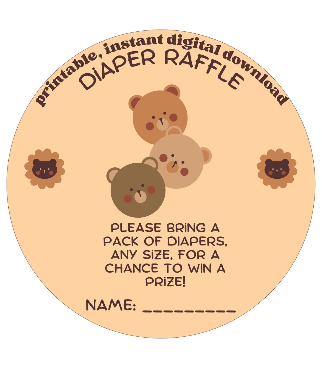 Teddy Bear Diaper Raffle Digital Download for Baby Shower, Teddy Bear ...
