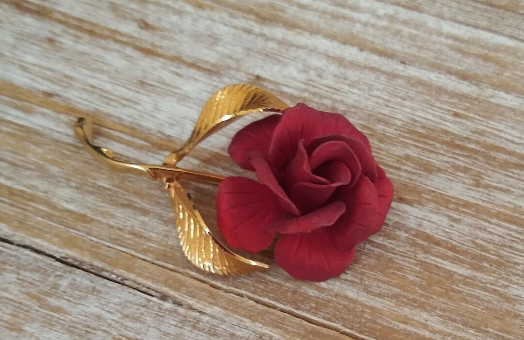 Red Rose Vintage Floral Brooch - Signed by Cerrito - Etsy