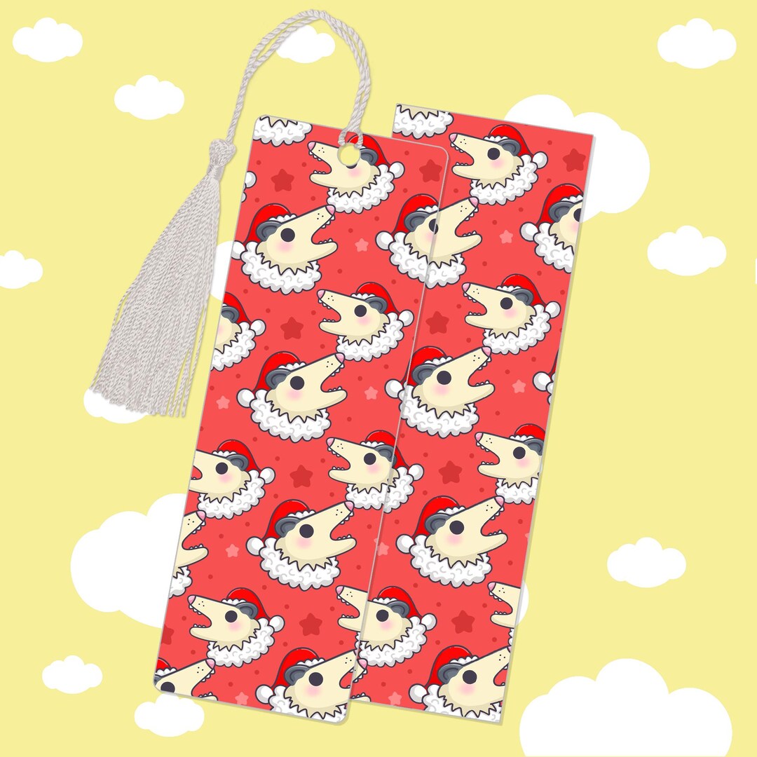 Red on Red Santa Star Possum Bookmark - Opossum Bookish Christmas Gift ...