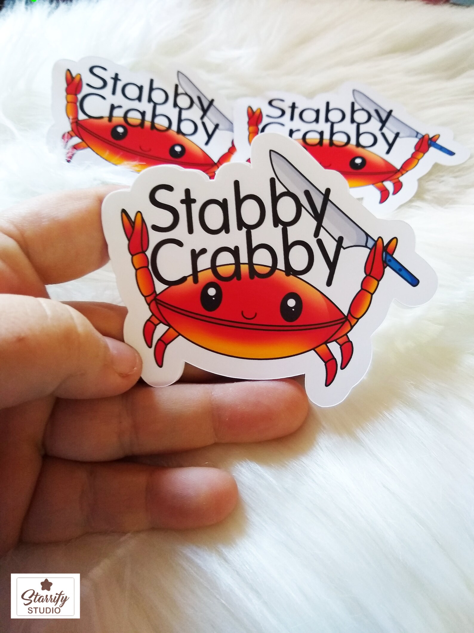 Stabby Crabby Die Cut Sticker Crab Stickers Kawaii Sticker - Etsy