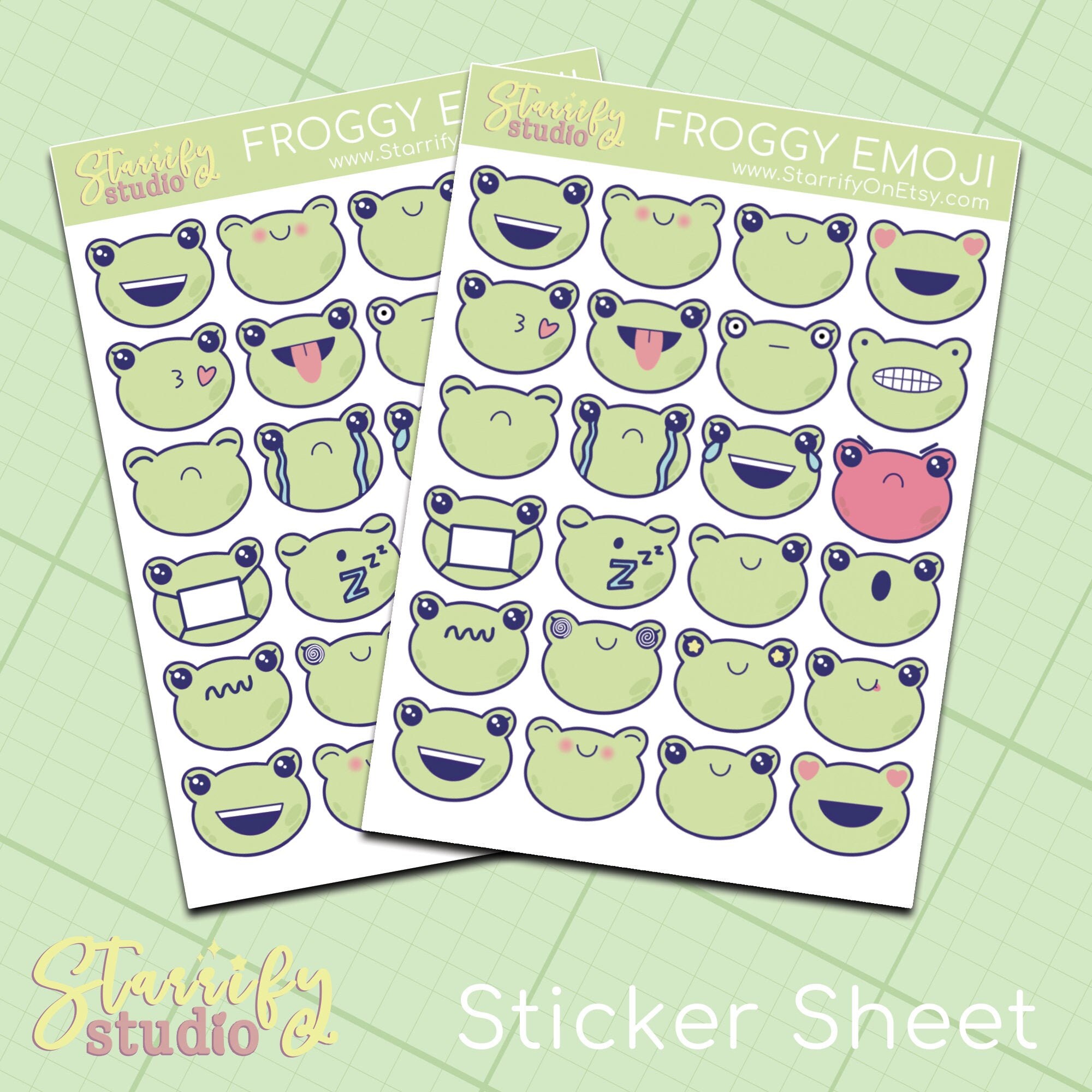Froggy Frog Emoji Sticker Sheet Cute Stickers Fun Sticker | Etsy