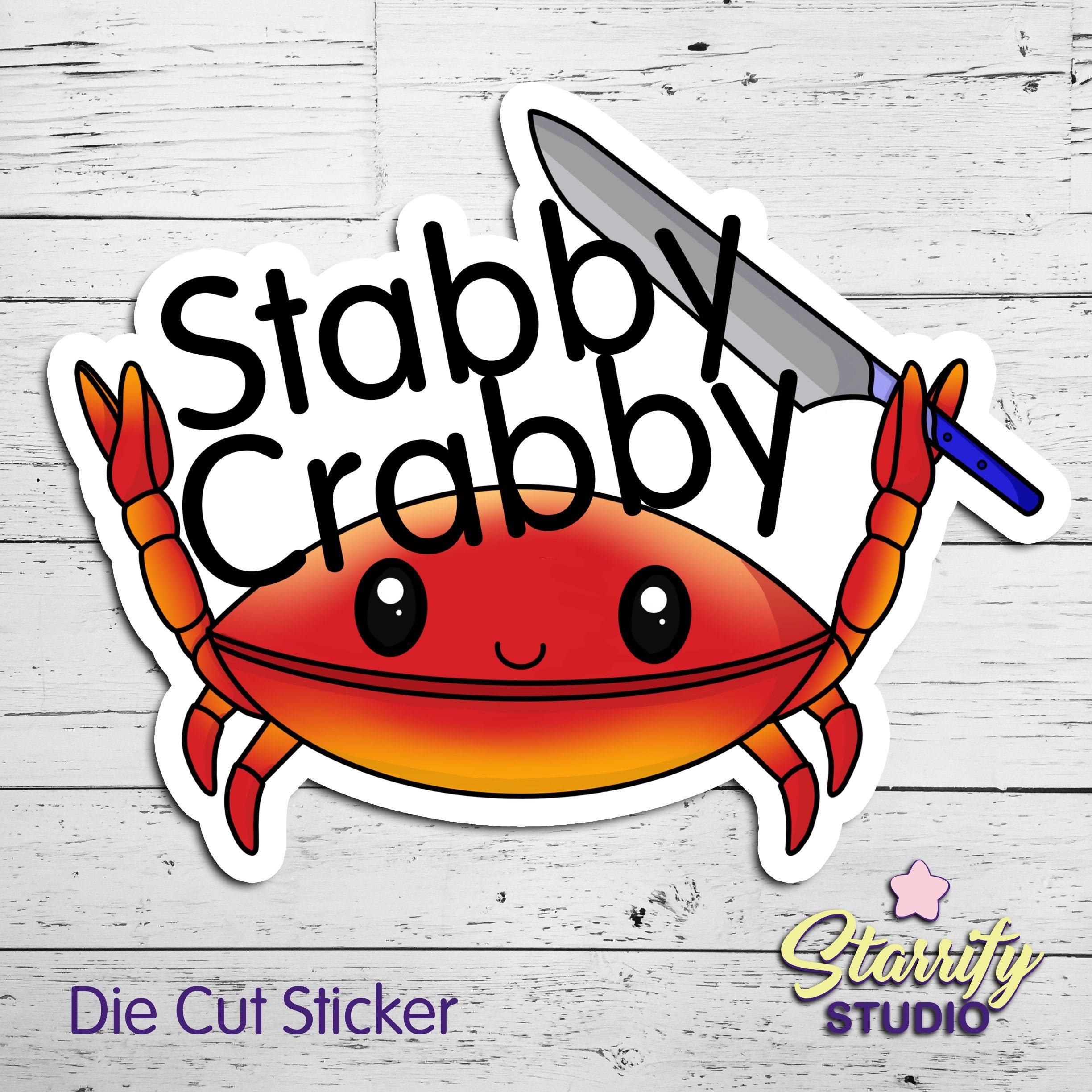 Stabby Crabby Die Cut Sticker Crab Stickers Kawaii Sticker | Etsy