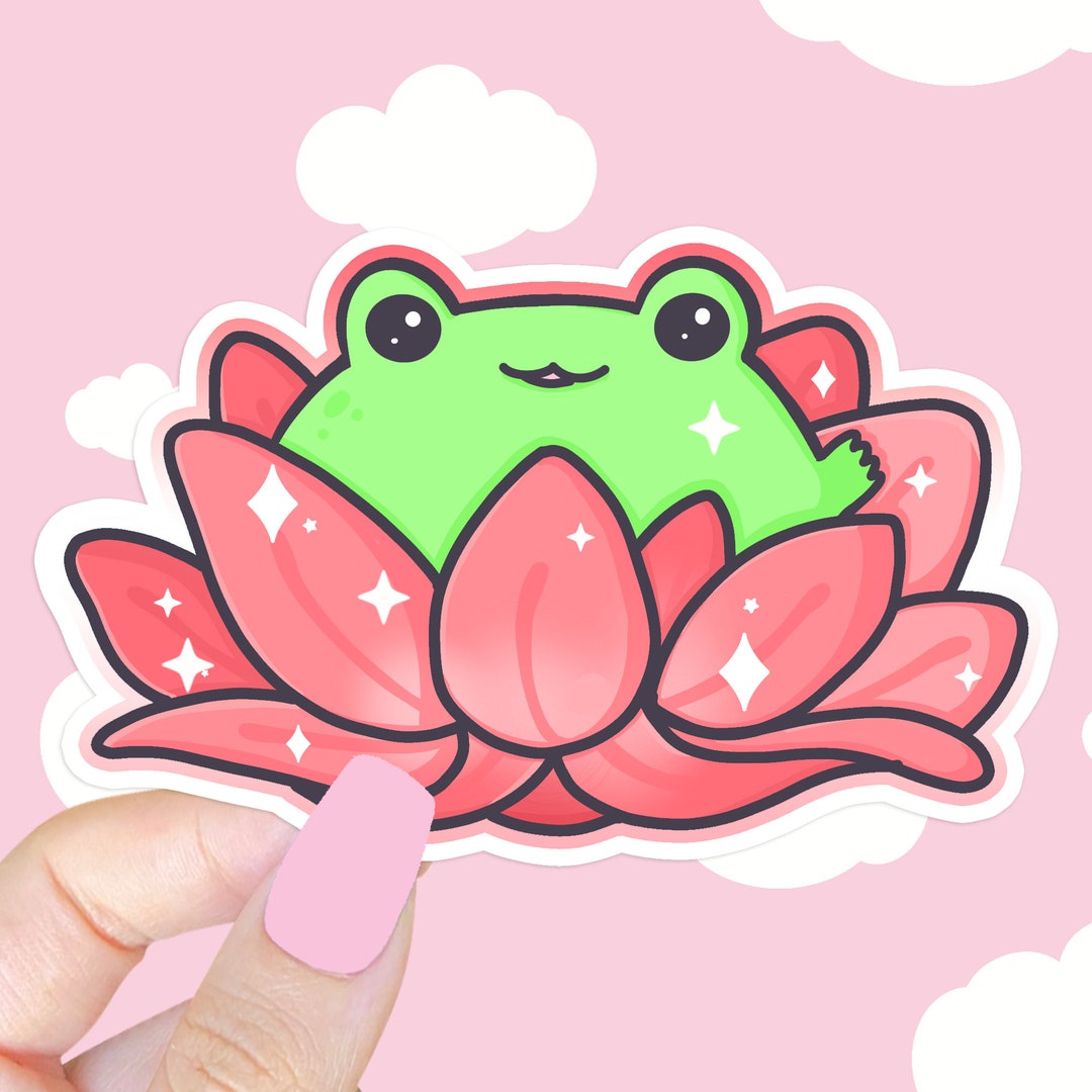 Lotus Frog Pink Die Cut Sticker Frog Sticker, Cute Sticker, Kawaii ...