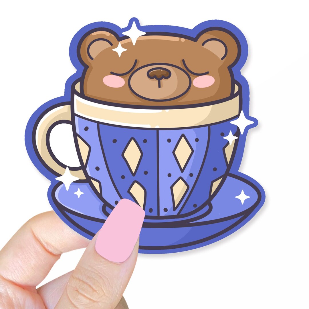 Teddy Tea Cup Die Cut Sticker - Cute Bear Sticker, Adorable Tea Cup ...