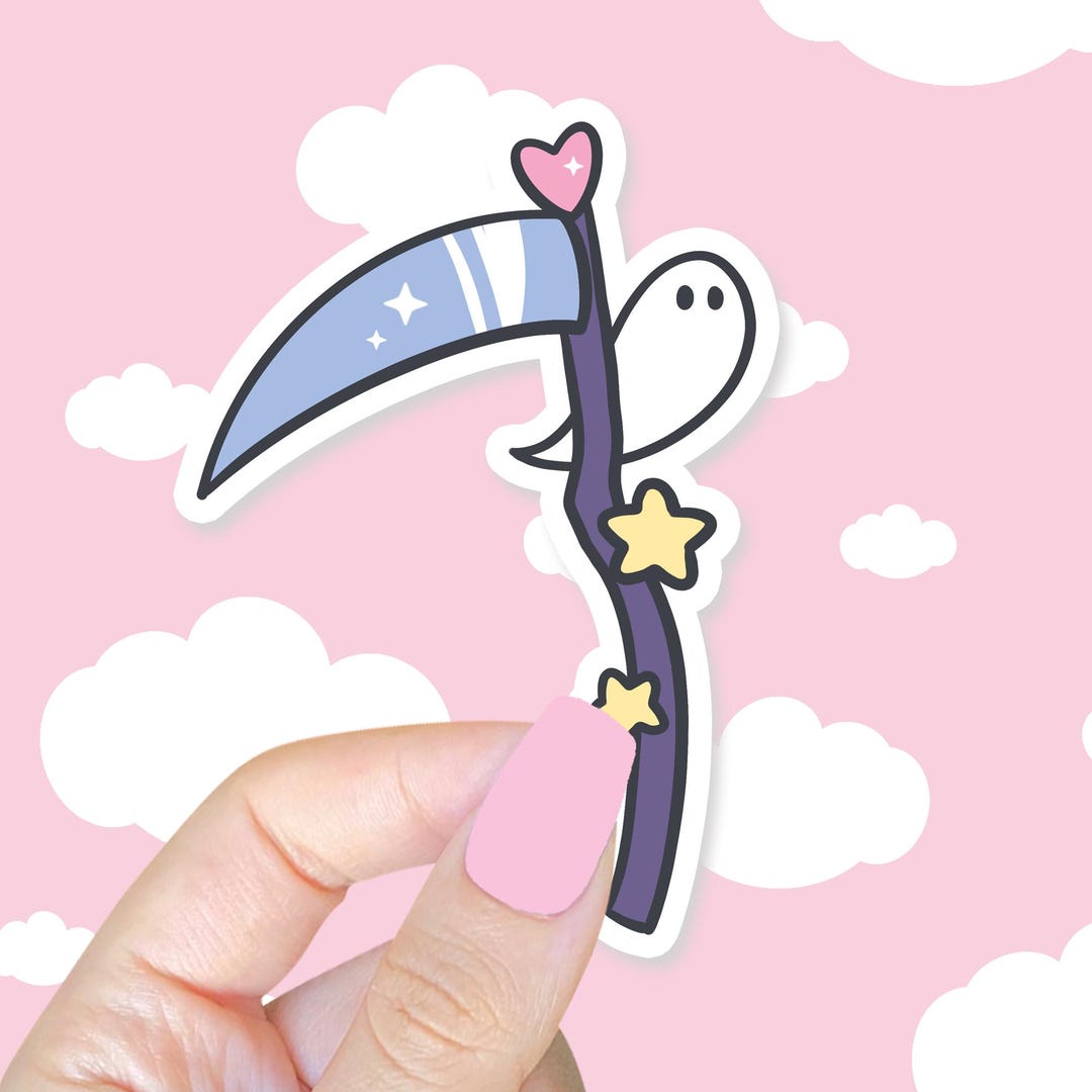Kawaii Scythe and Ghost Sticker, Cute and Kawaii Halloween Sticker ...