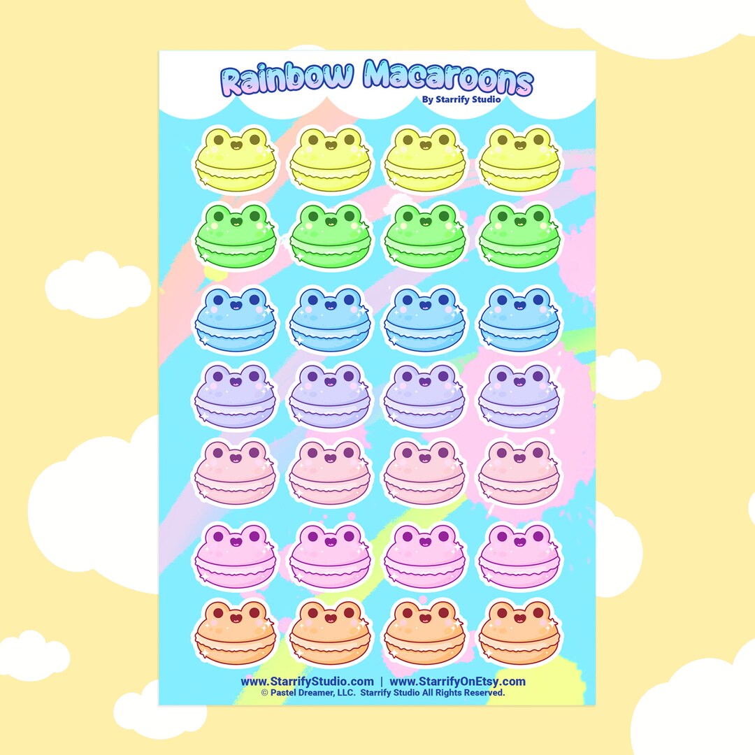 Rainbow Frog Macaroon Sticker Sheet Frog Sticker Sheet, Kawaii Sticker ...