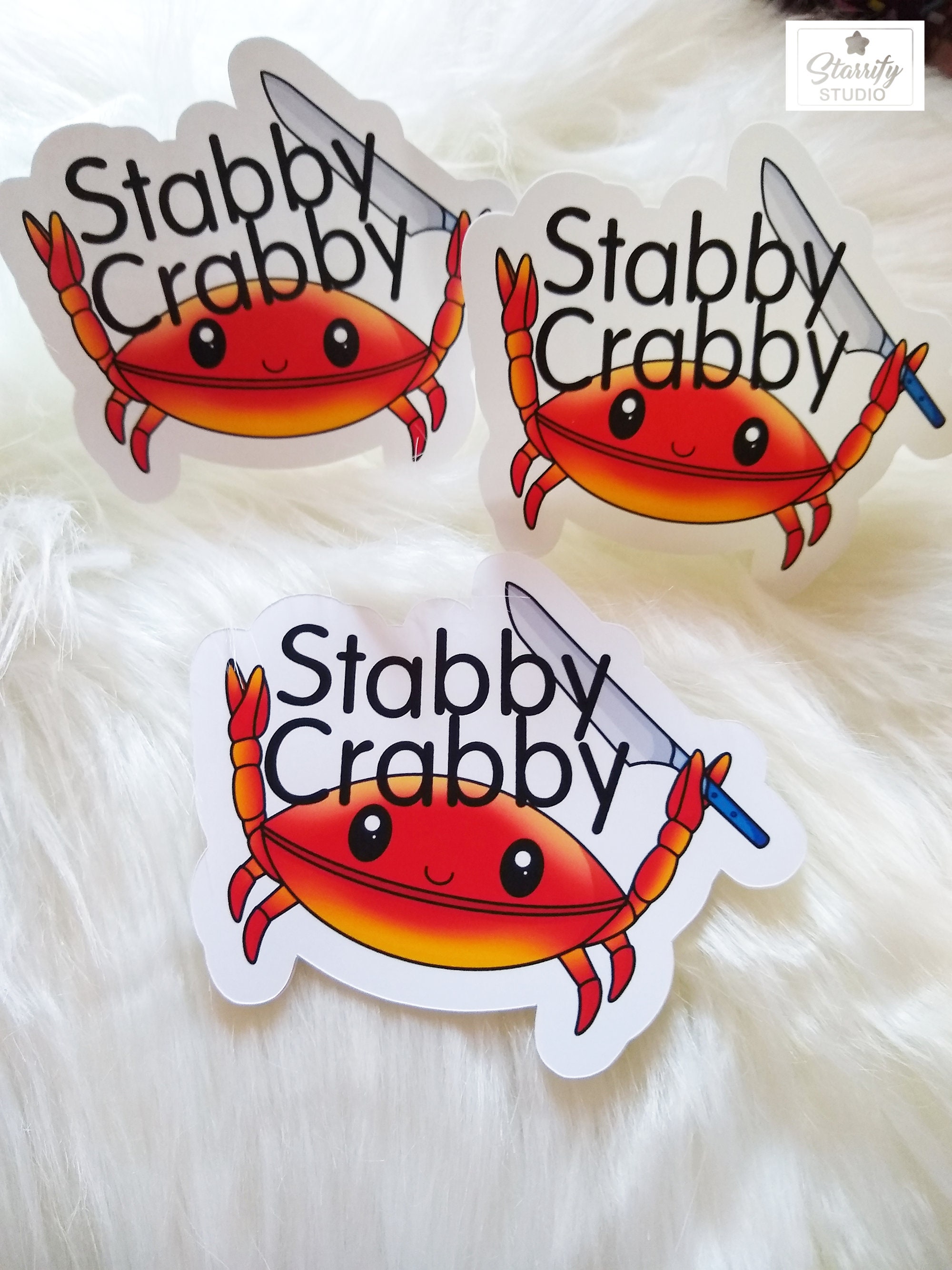 Stabby Crabby Die Cut Sticker Crab Stickers Kawaii Sticker | Etsy