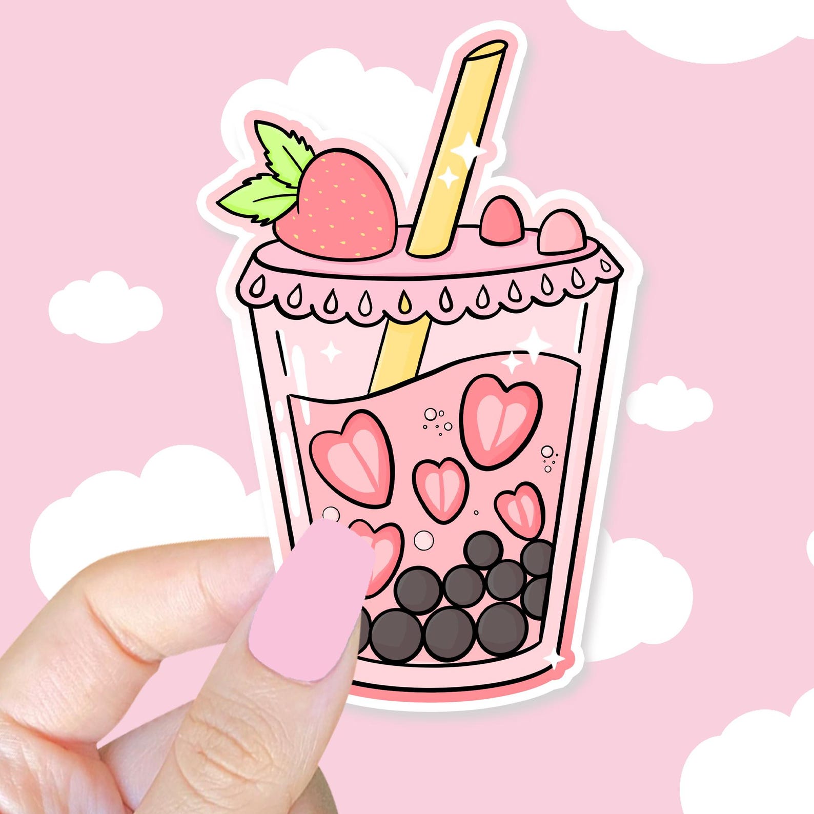 Strawberry Boba Die Cut Sticker - Boba Decal - Etsy