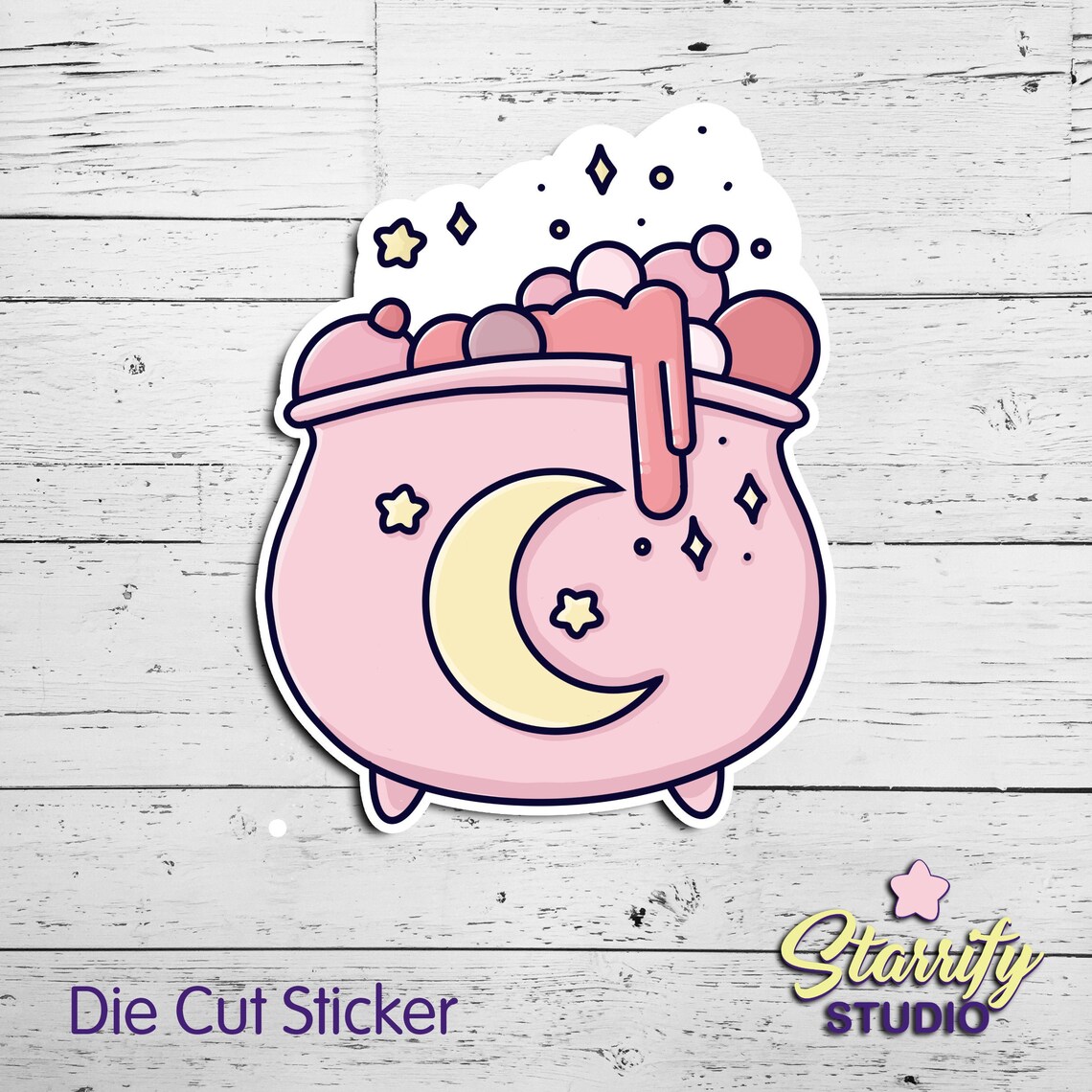 Pink Moon Cauldron Die Cut Sticker Cauldron Stickers Cute | Etsy