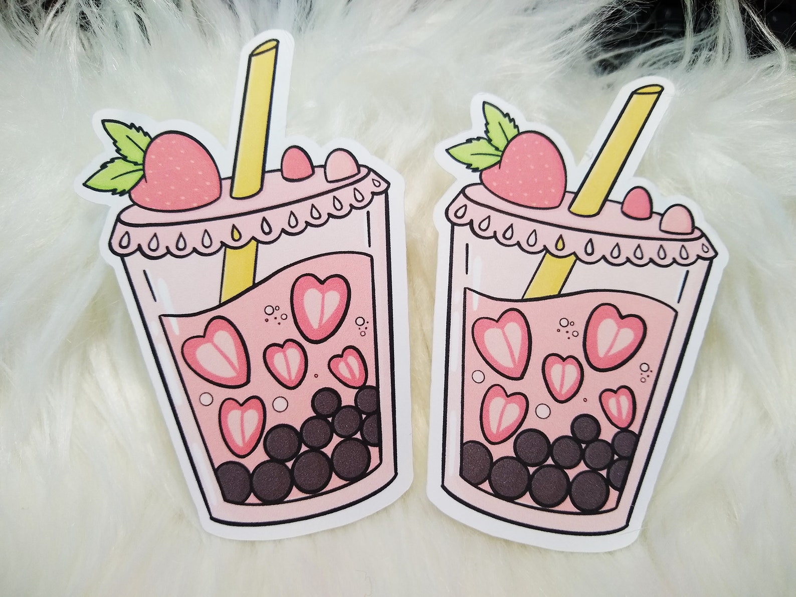 Strawberry Boba Die Cut Sticker Boba Stickers Strawberry - Etsy