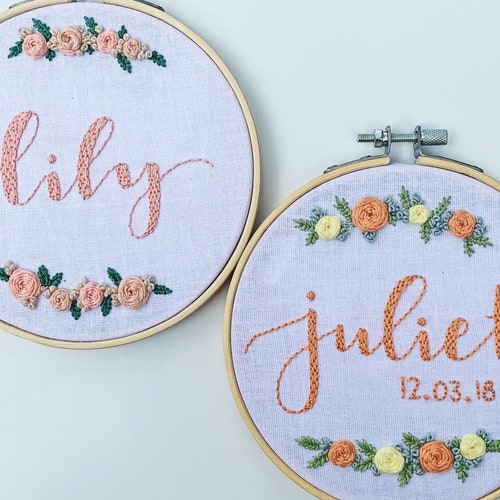 Custom Name Embroidery Hoop Floral Embroidery Hoop Nursery - Etsy