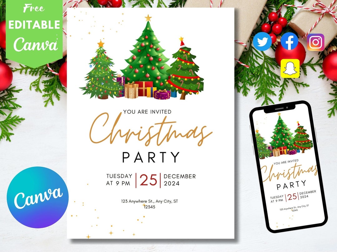 Editable Christmas Party Invitation, Christmas Tree Invite, Kids ...