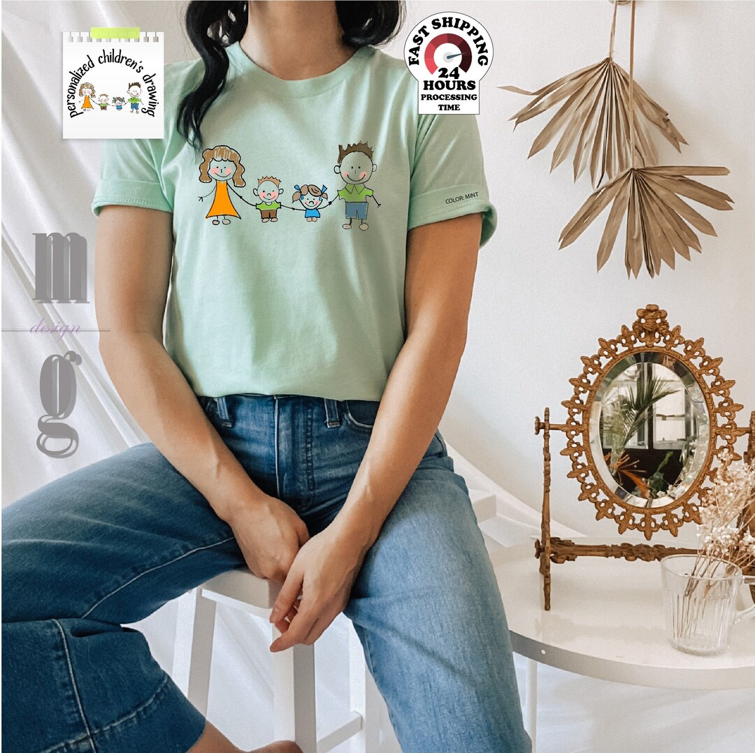 Personalized Children's Drawing Shirt,outline Photo,custom Drawing Tee ...