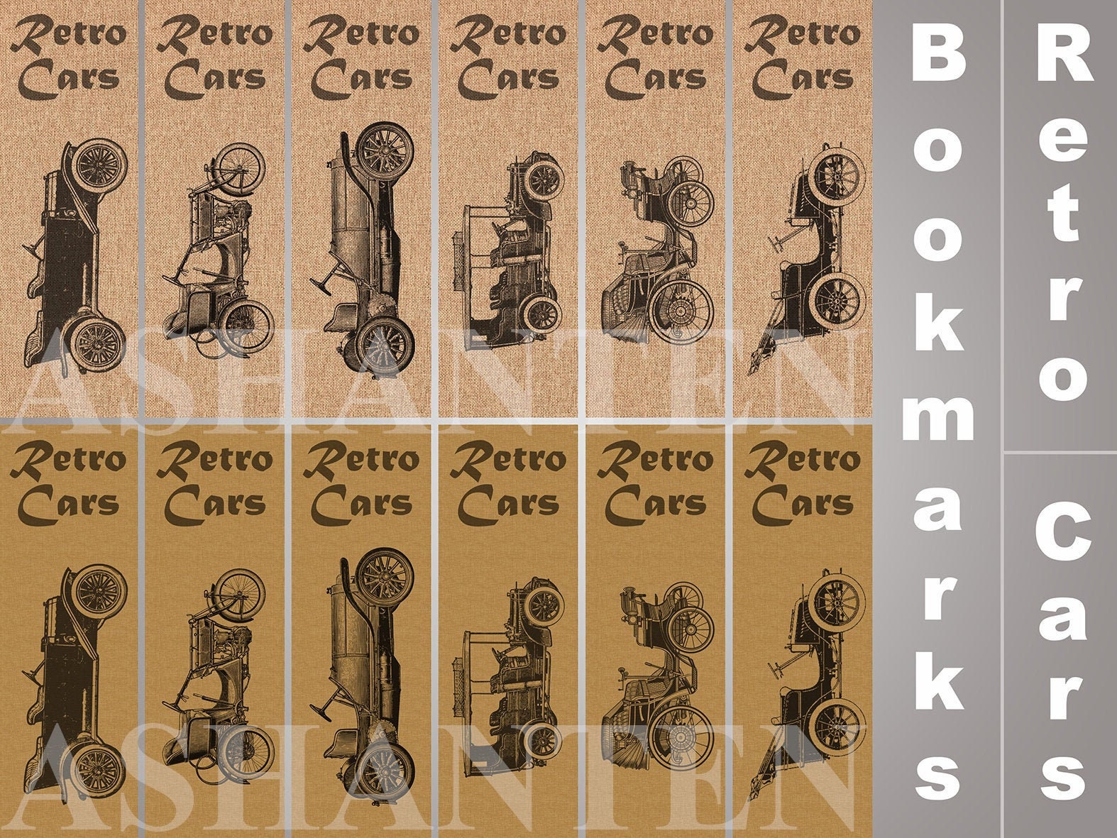 12 Retro Cars Bookmarks instant download printable digital | Etsy