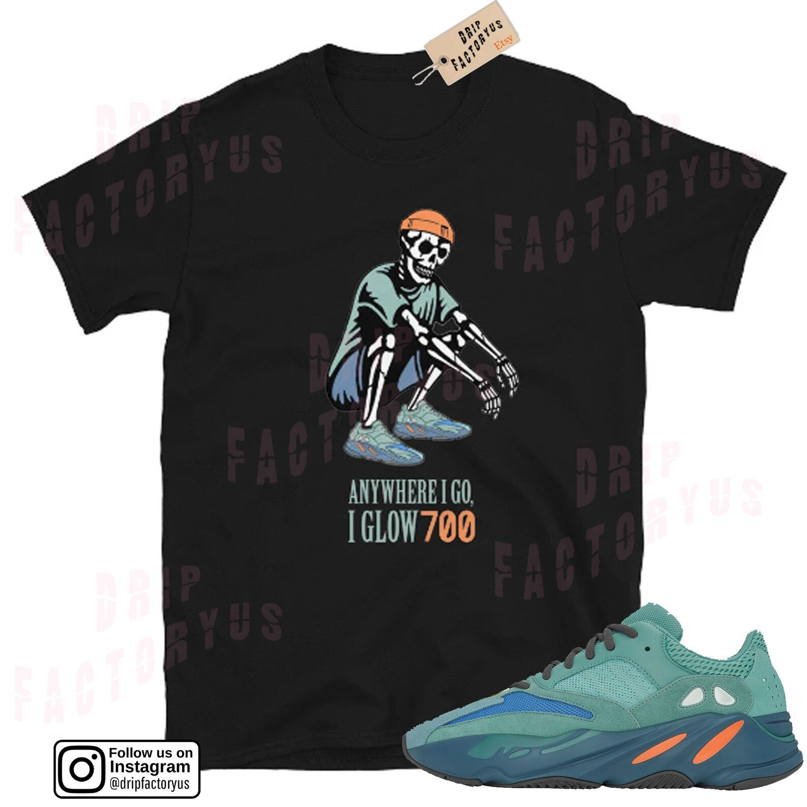Drippy Skeleton Yeezy 700 V1 Faded Azure T-shirt - Etsy